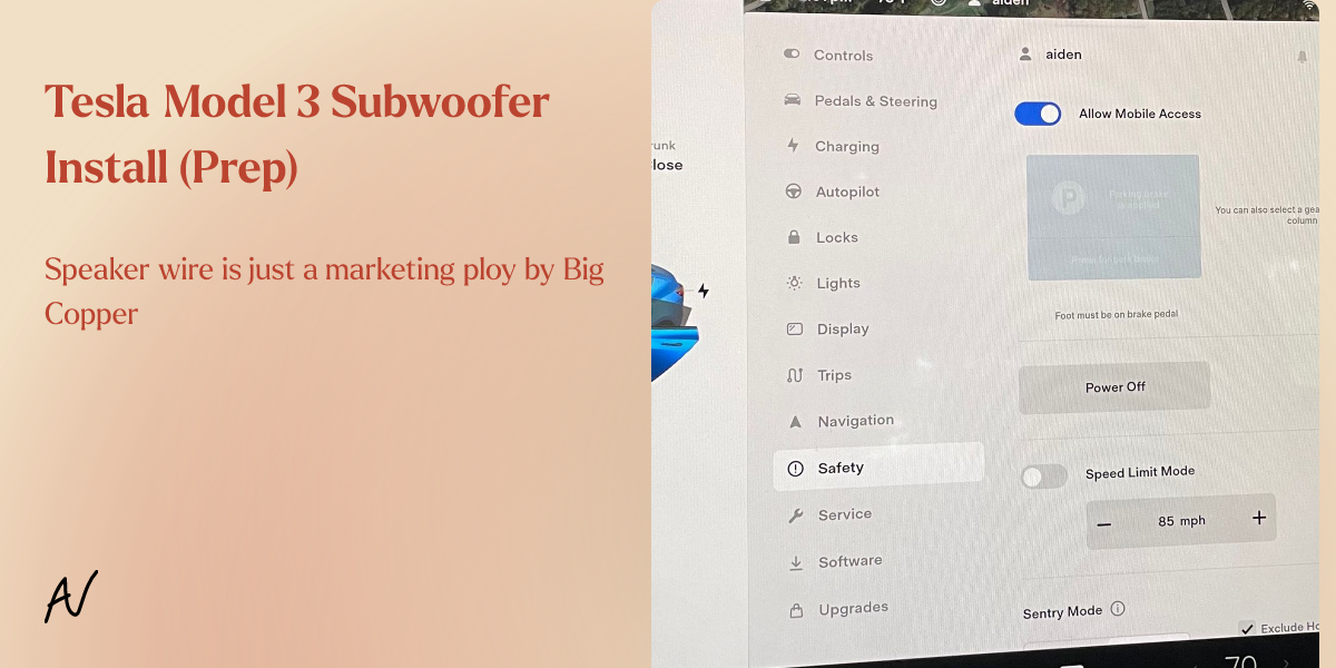 Tesla Model 3 Subwoofer Install (Prep) - Aiden Vigue